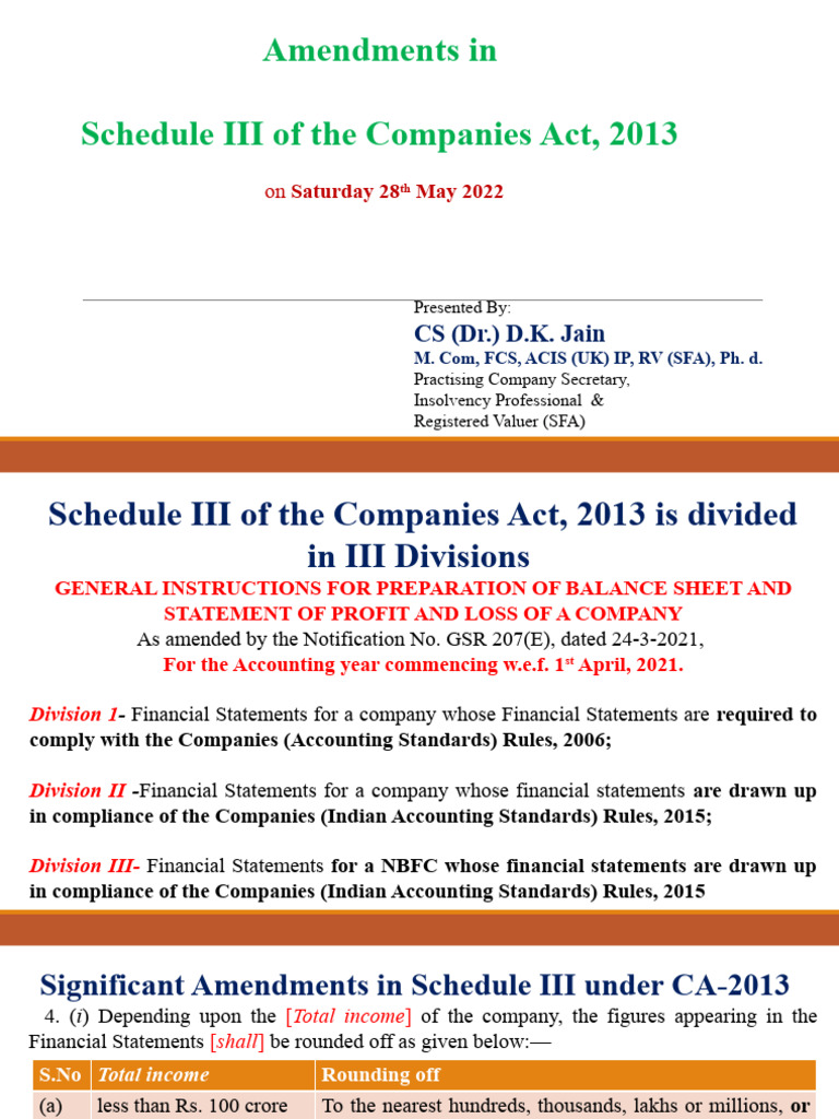 Amendments to Companies Act Schedule III | PDF | Income Statement | Balance Sheet