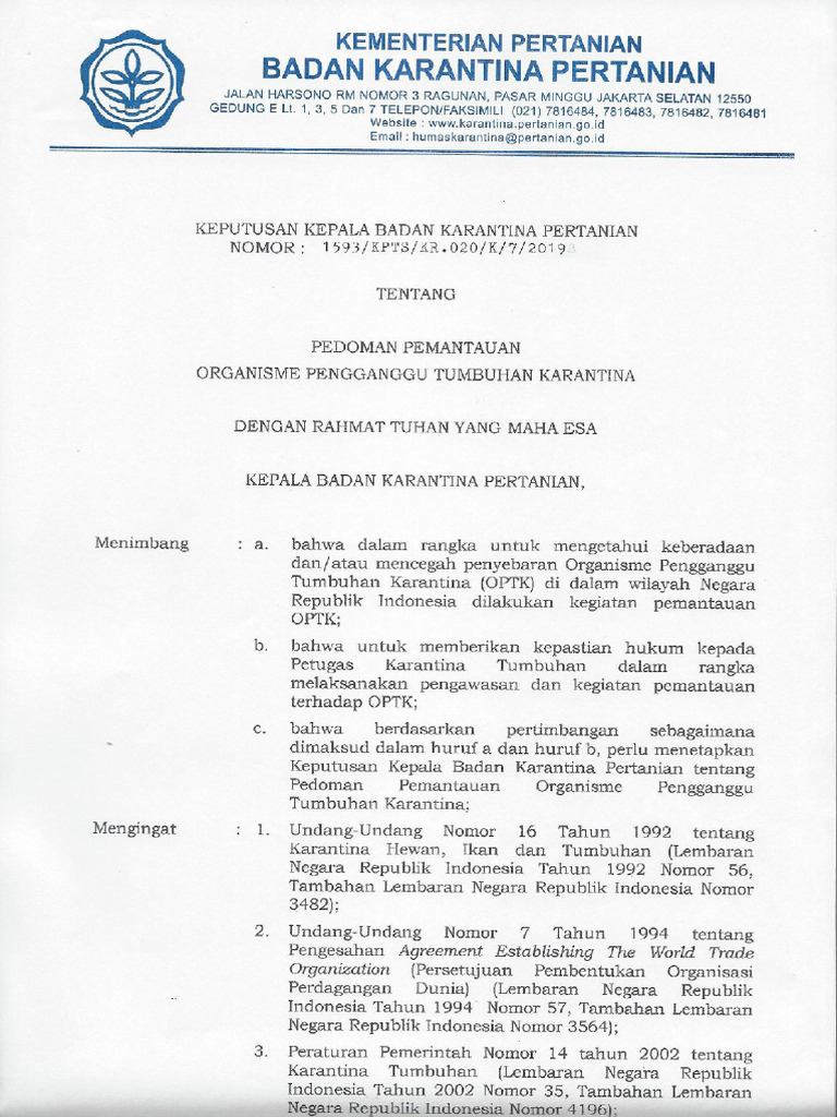 Pedoman Pemantauan OPTK Karantina | PDF