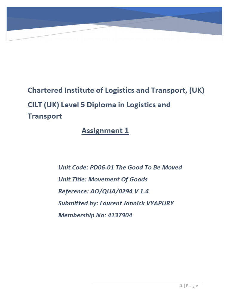 JLV - PD06 - 1 The Goods To Be Moved - Movement of Goods Assignment | PDF | Cargo | Logistics