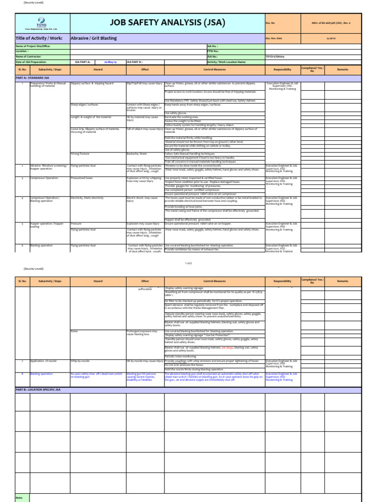 TOYO I JSA 015 Abrasive Blasting | PDF | Injury | Dust