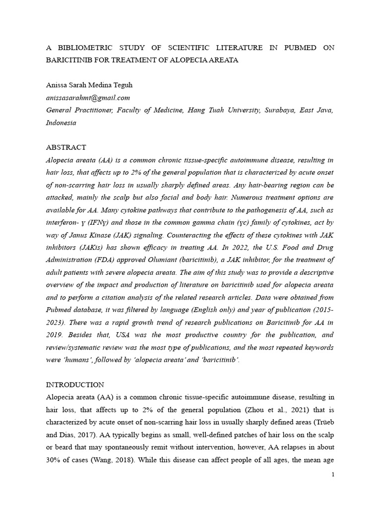 A Bibliometric Study of Scientific Literature in Pubmed On Baricitinib For Treatment of Alopecia ...