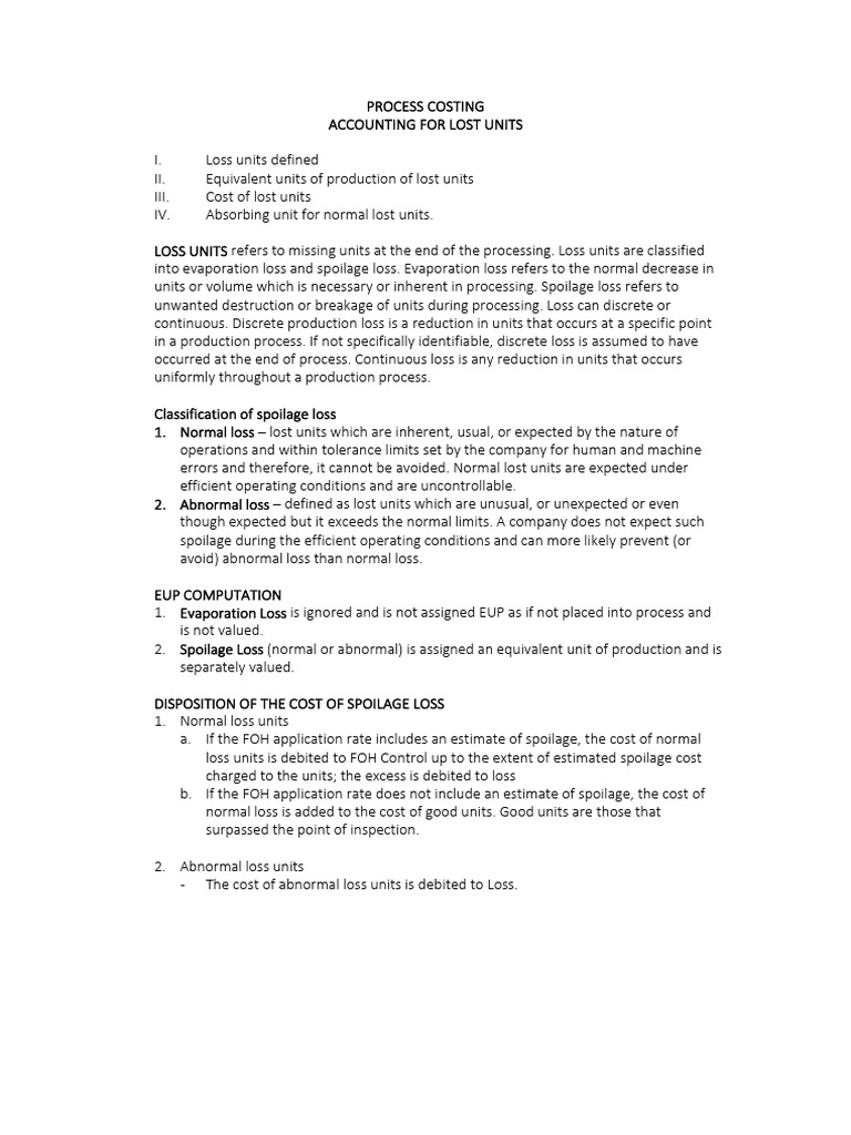 Process Costing: Normal vs Abnormal Loss | PDF | Applied Mathematics