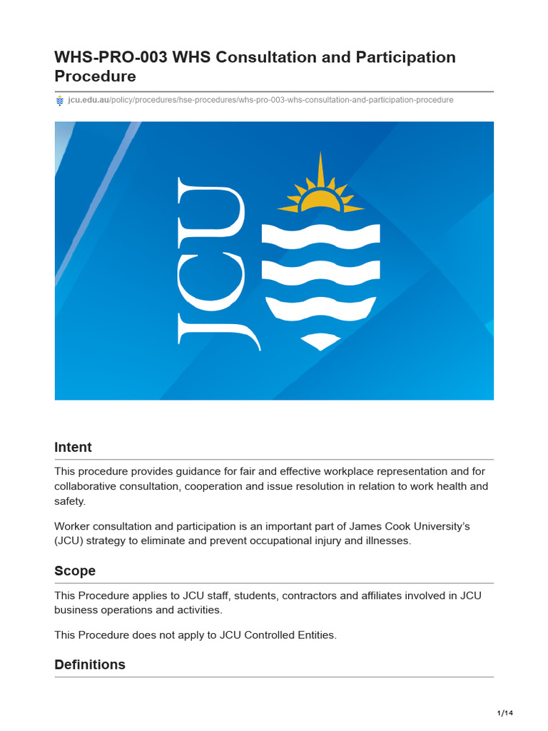 Jcu - edu.au-WHS-PRO-003 WHS Consultation and Participation Procedure ...
