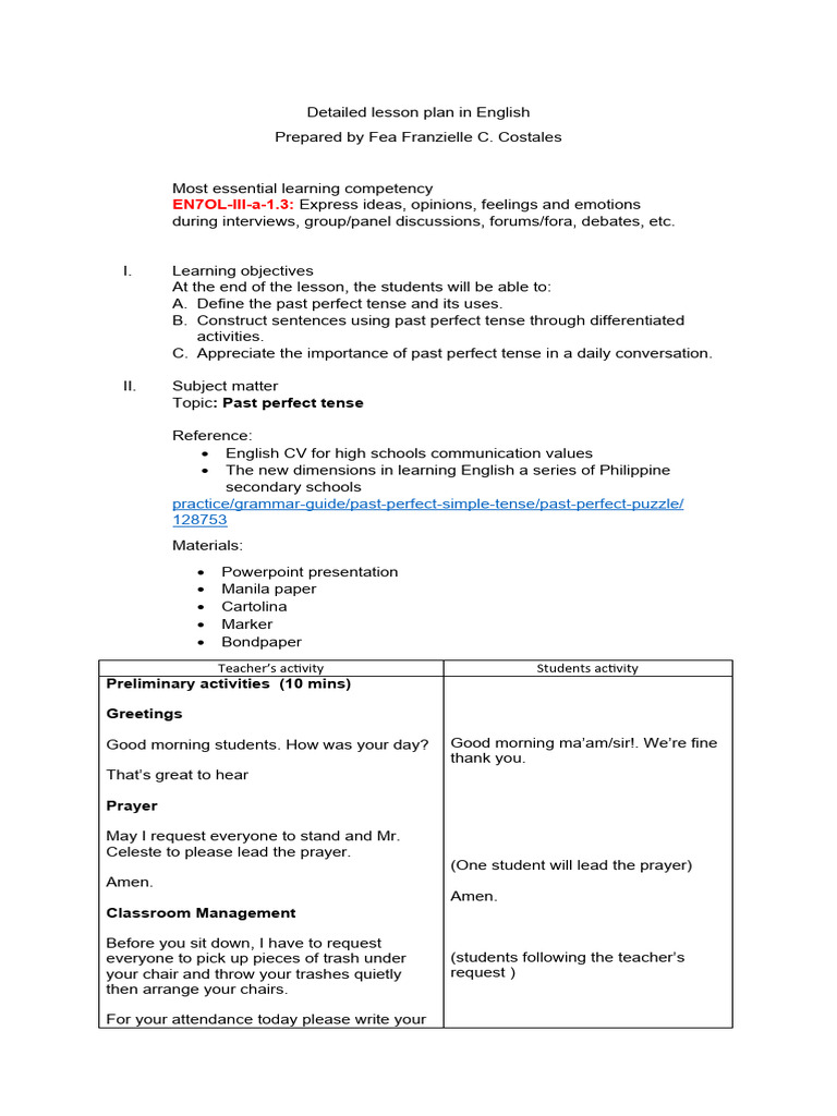 Revised LP | PDF | Verb | Grammatical Tense