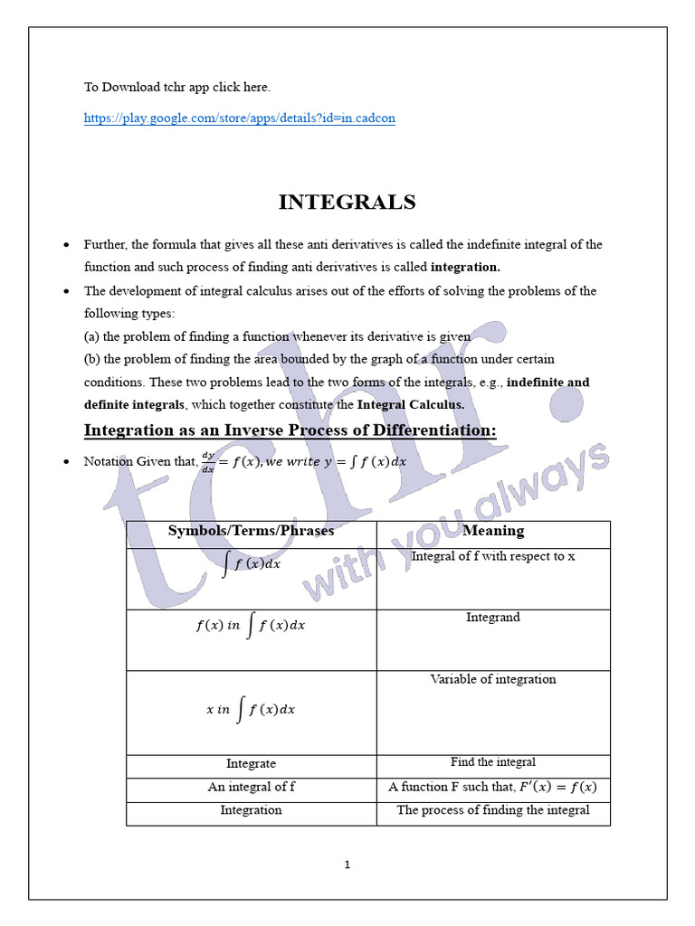 Indefinite Integrals and Integration Techniques | PDF