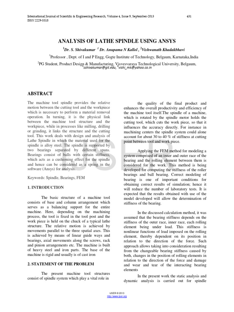 ANALYSIS-OF-LATHE-SPINDLE-USING-ANSYS | PDF | Bearing (Mechanical) | Classical Mechanics