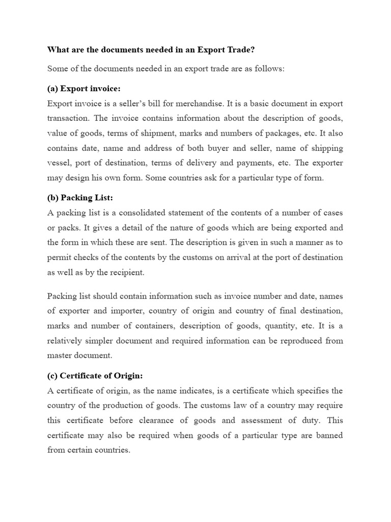 DOCUMENTS FOR EXPORT TRADE | PDF