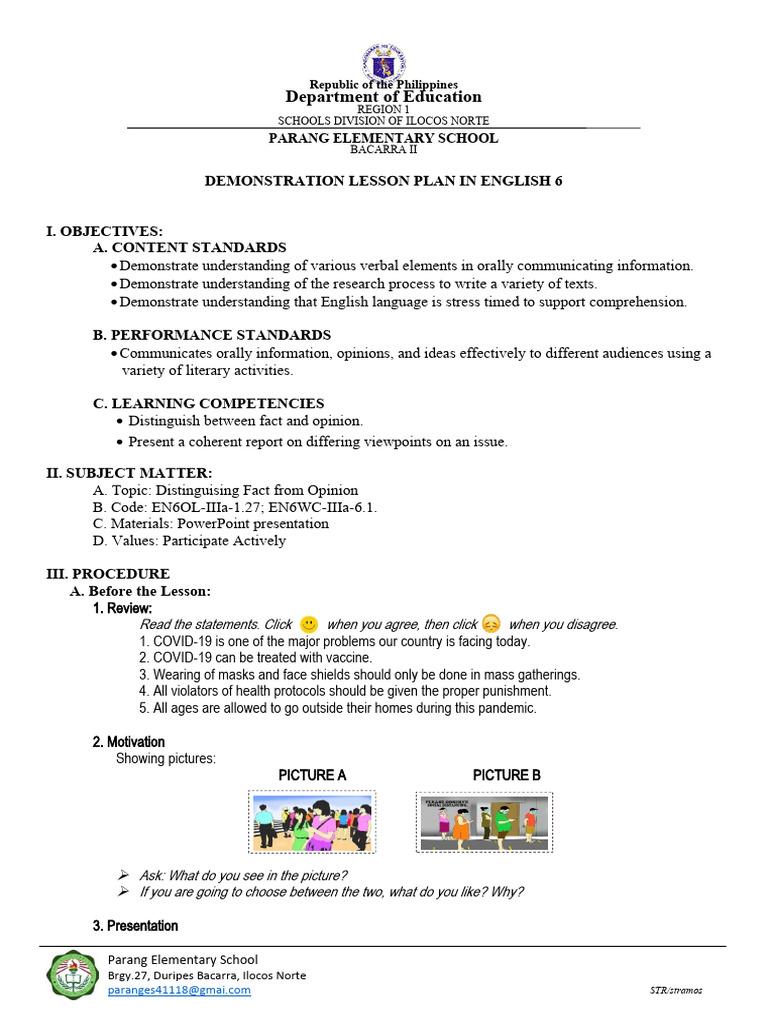 Demonstration Lesson Plan in English 6 - 2022-2023 | PDF