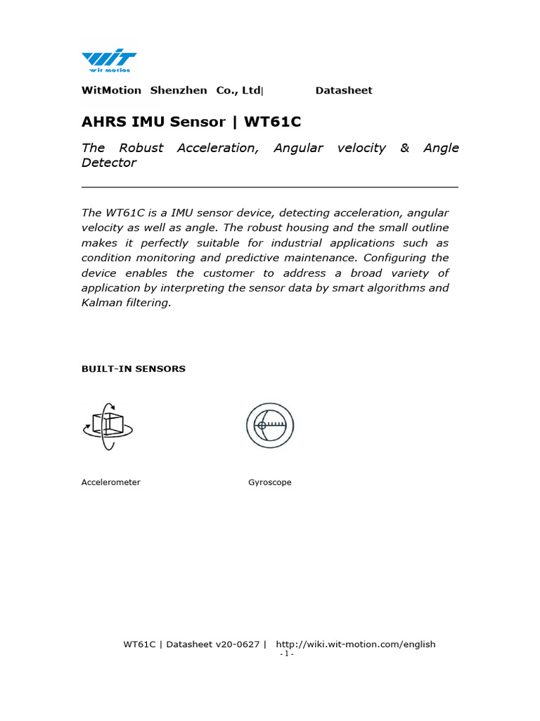 WT61C IMU Sensor Datasheet | PDF