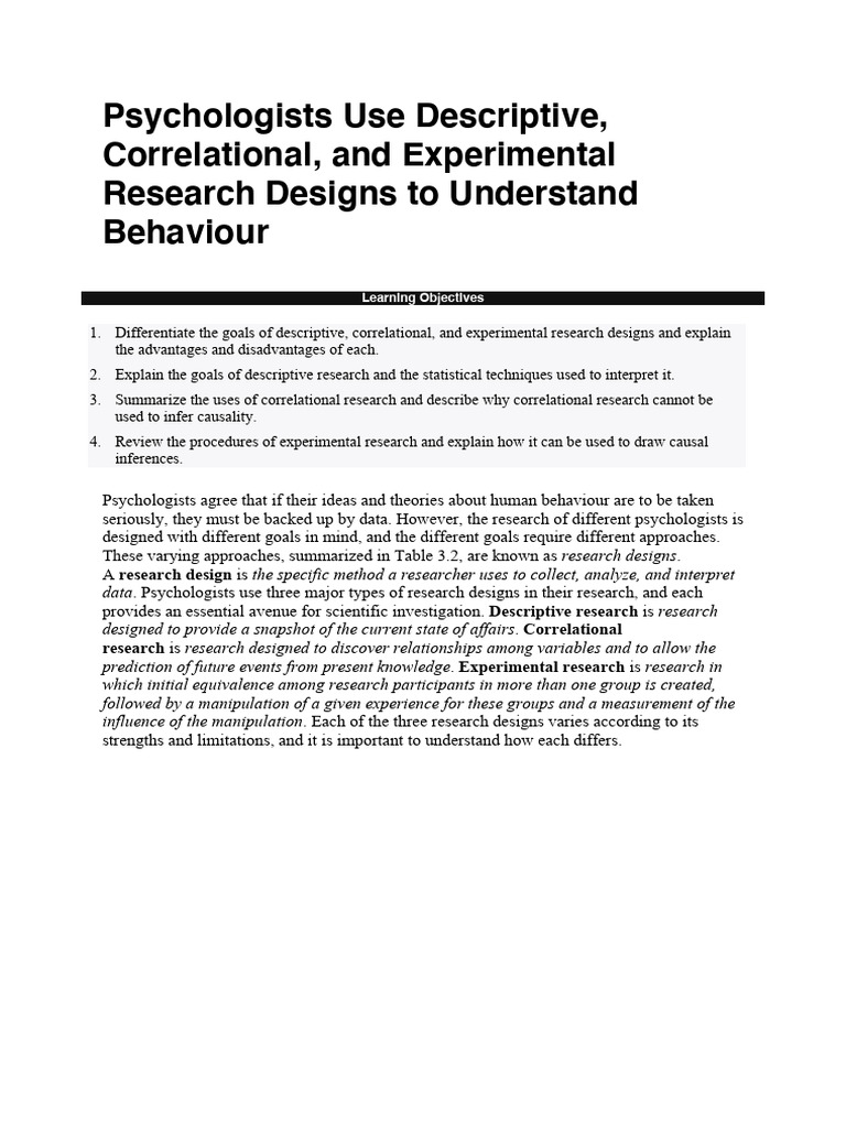 Research Designs in Psychology Explained | PDF | Mean | Experiment