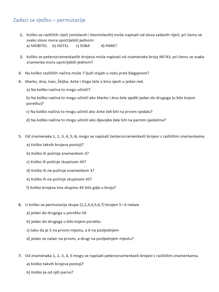 Zadaci - Permutacije | PDF
