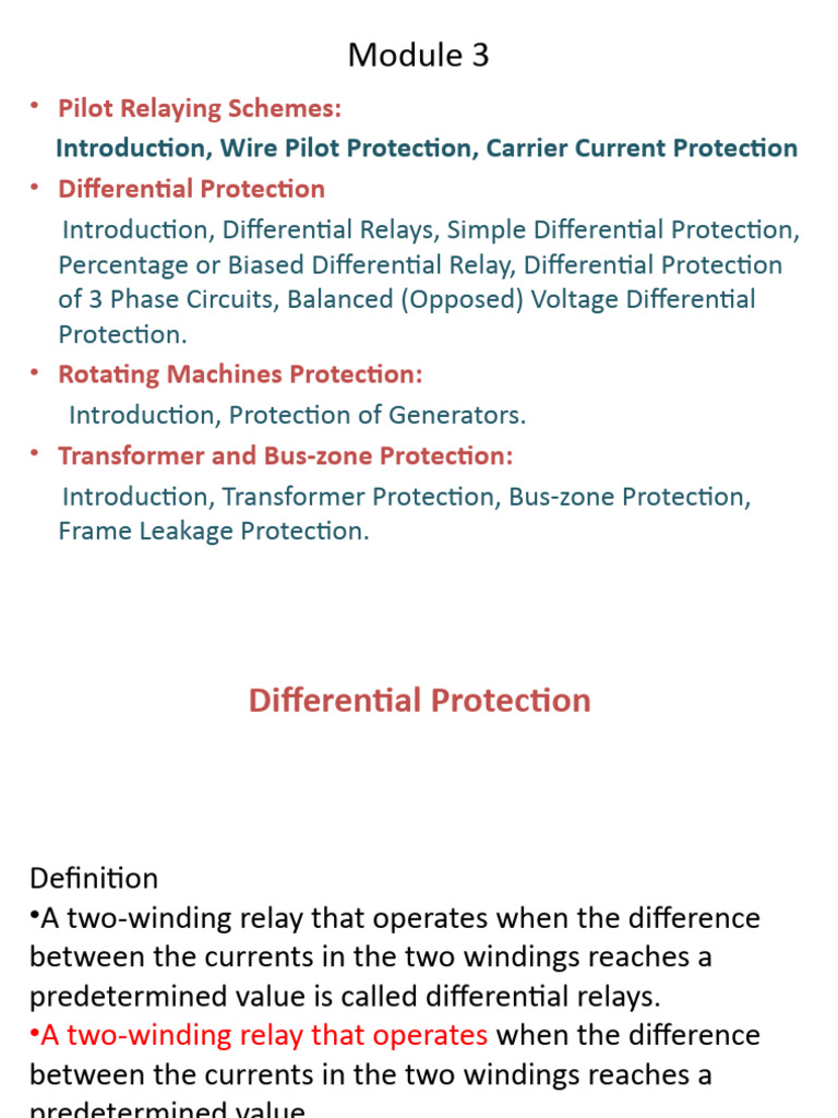 Module 3 Differential Protection | PDF | Transformer | Relay