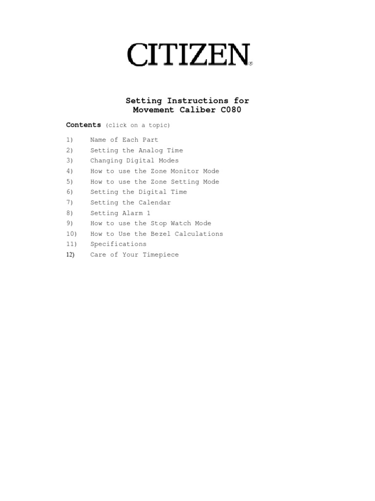 Citizen Wingman C080 Setting Guide | PDF | Water | Pressure