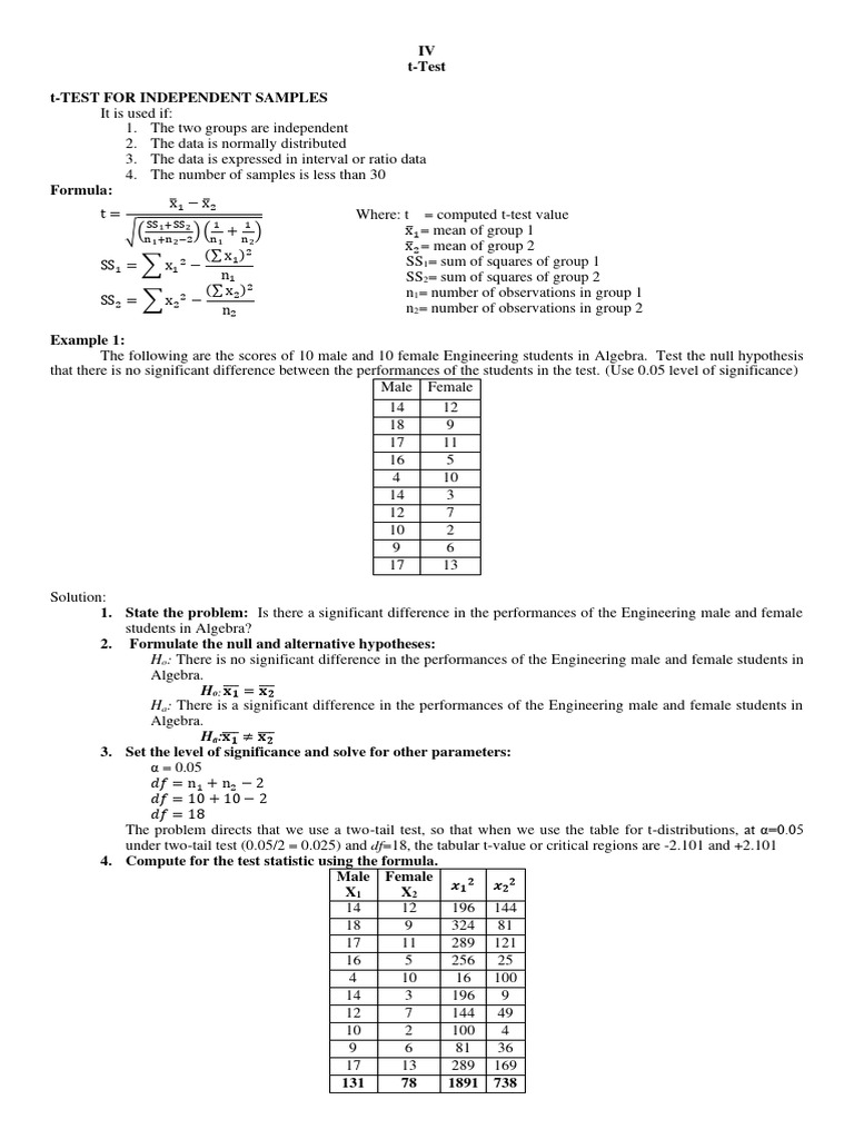 Independent and Correlated t-Test Analysis | PDF