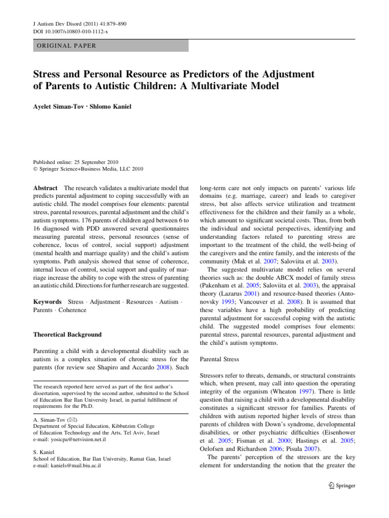Stress and Personal Resource As Predictors | PDF | Autism Spectrum ...