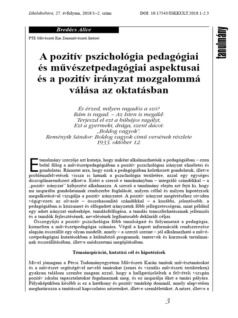 A Pozitív Pszichológia Ped. És Művészetped. Aspektusai | PDF