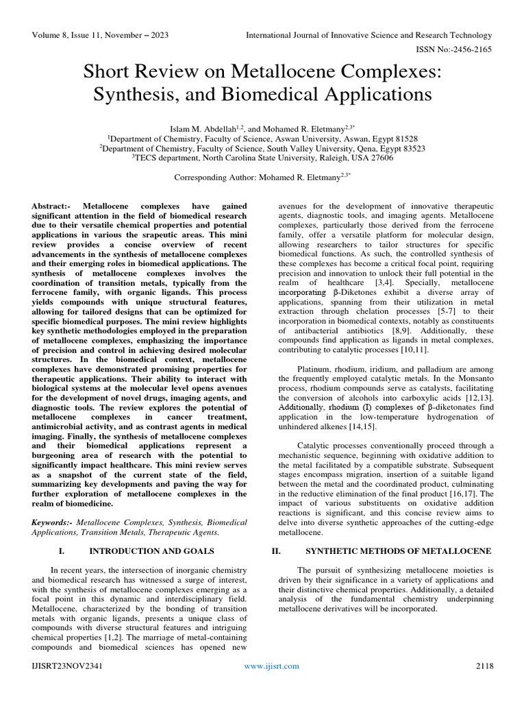 Metallocene Complexes: Synthesis & Uses | PDF | Ester | Molecules