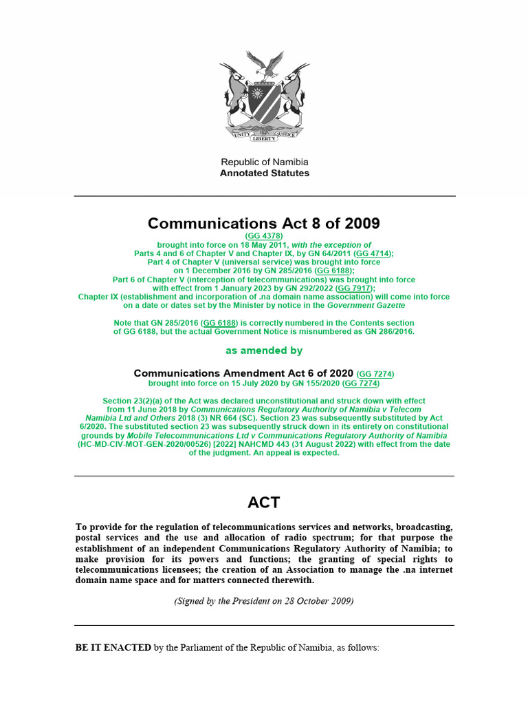 Communications Act 8 of 2009 | PDF | Radio | Telecommunications