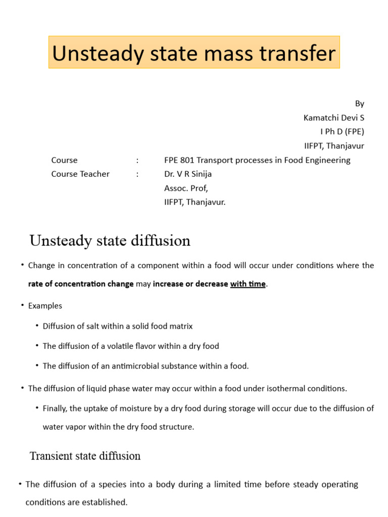 Unsteady State Mass Transfer Ppt | PDF | Diffusion | Mass Transfer