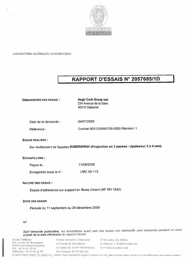 Essai Adhérence Ciment NF EN 1542 | PDF