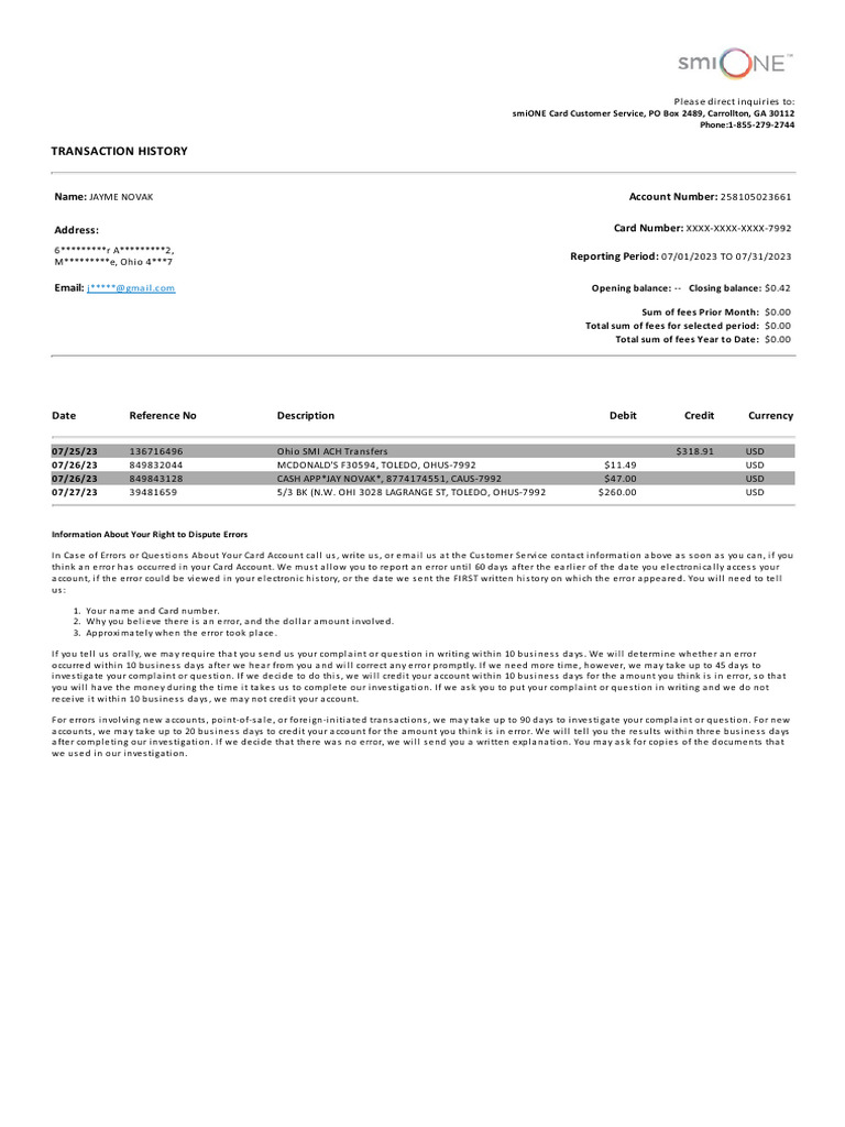 SmiOne Statement July 2023 | PDF