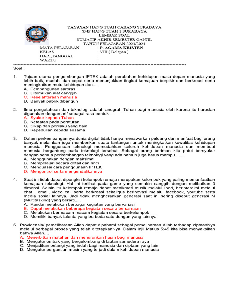 Soal Pak 8 - Pas Ganjil (2023) | PDF