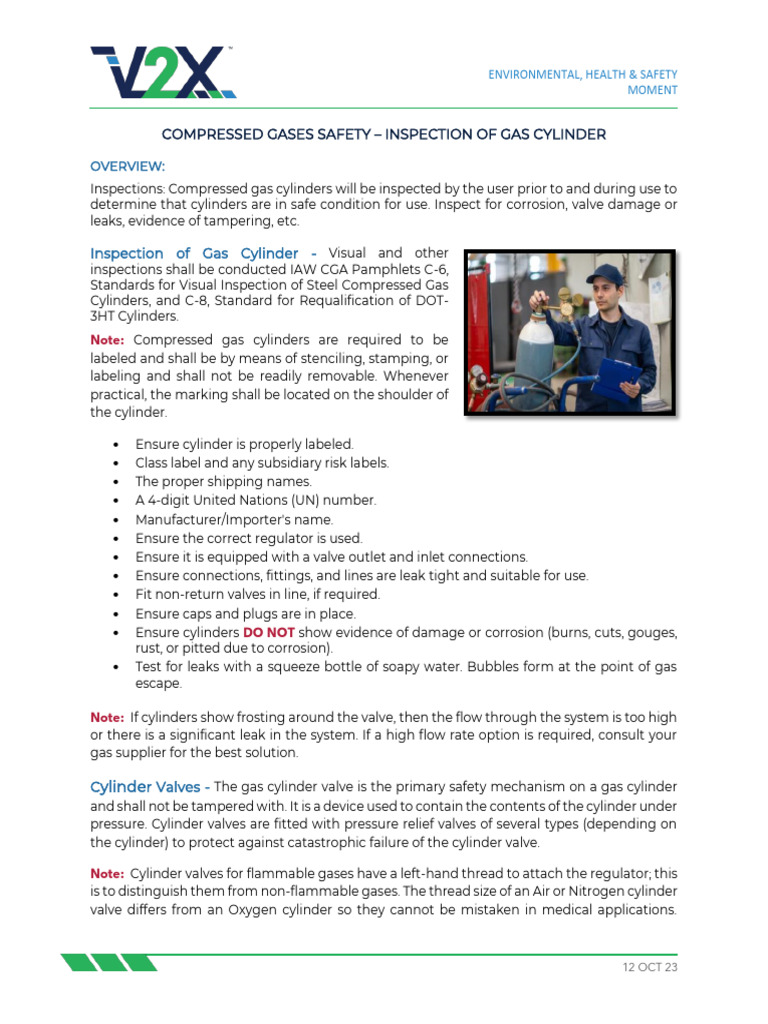 EHS Moment - Compressed Gases - Inspection of Gas Cylinder - 12 Oct 23 ...