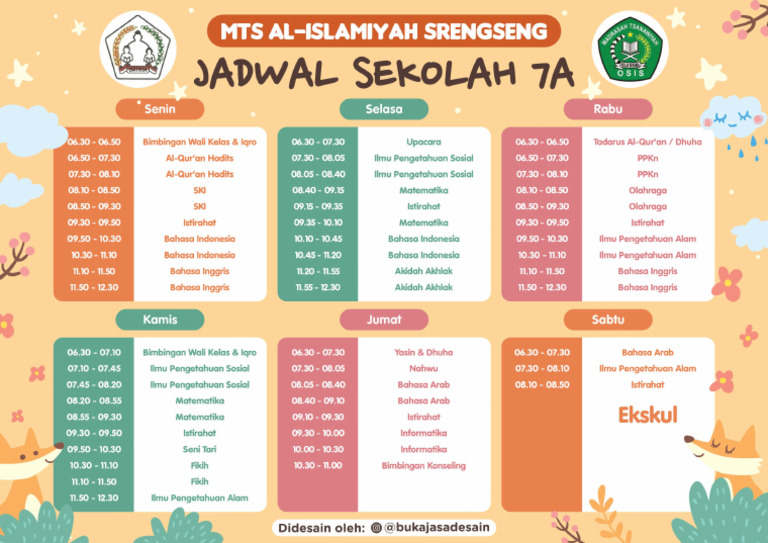 Jadwal Pelajaran Mts Al Islamiyyah Srengseng 2023/2024 | PDF