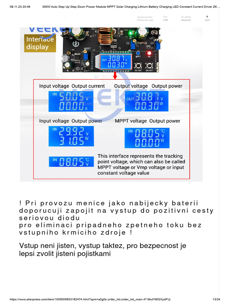 300W Auto Step Up Step Down Power Module MPPT Solar Charging Lithium Battery Charging LED ...