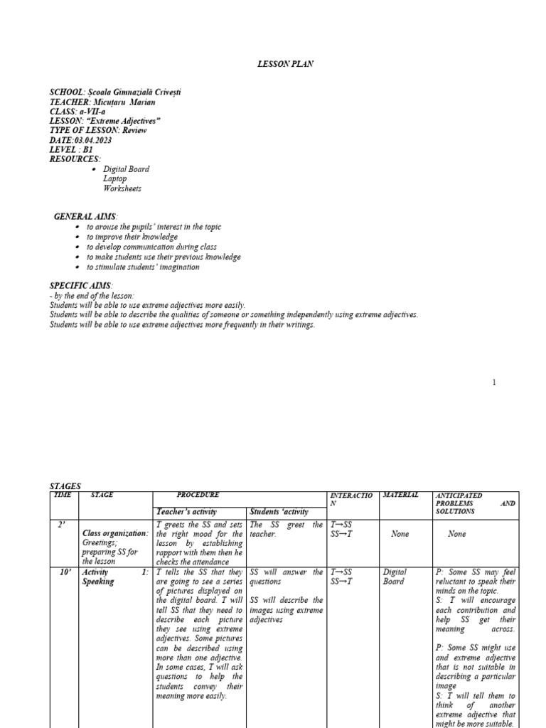 Clasa A 7-A Proiect Didactic Engleza | PDF | Communication | Behavior Modification