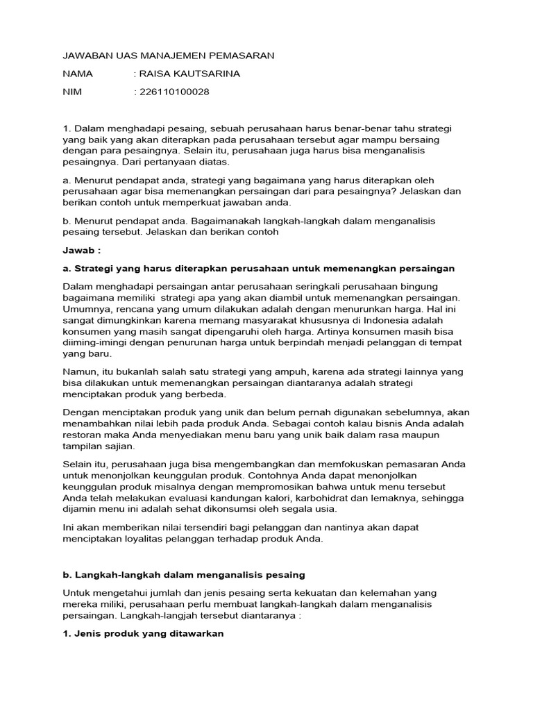 Jawaban Uas Manajemen Pemasaran | PDF