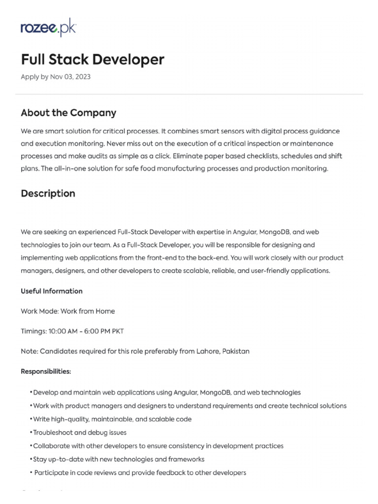 Full Stack Developer - Job Description | PDF