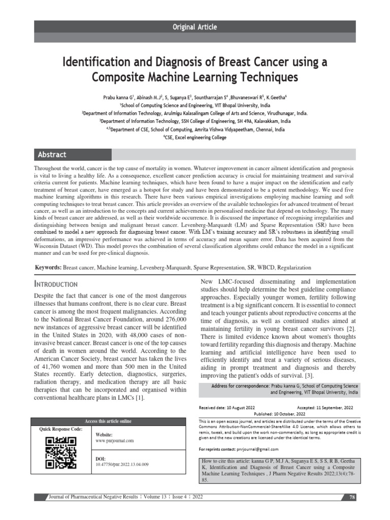 Identification and Diagnosis of Breast Cancer Using A Composite Machine ...
