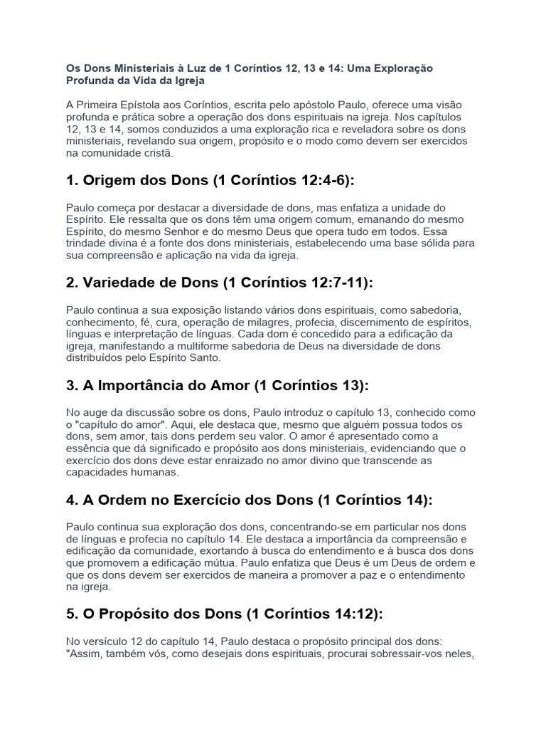 Os Dons Ministeriais À Luz de 1 Coríntios 12, 13 e 14 - Uma Exploração ...