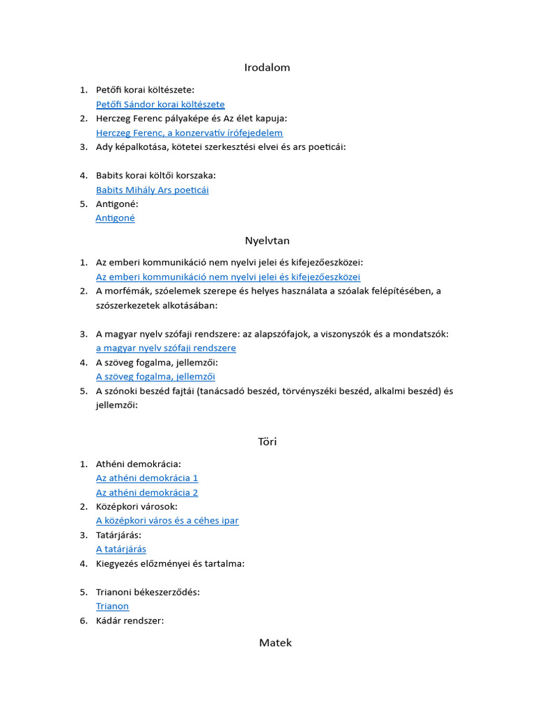 Szóbeli Tételek | PDF