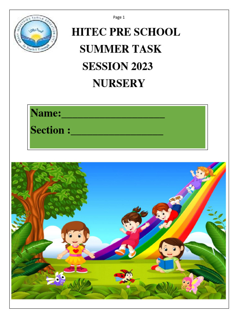 Work Sheets of Summer Task Nursery | PDF | Preschool