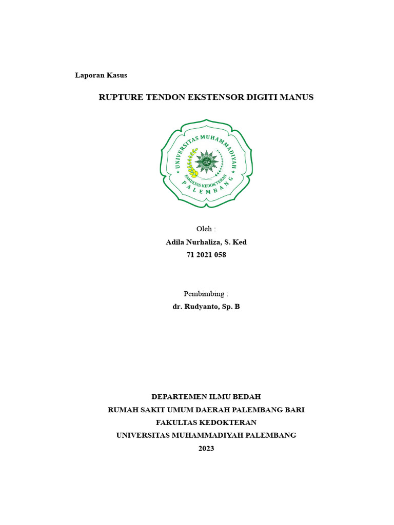 Rupture Tendon Ekstensor Digiti Manus | PDF | Kesehatan Holistik