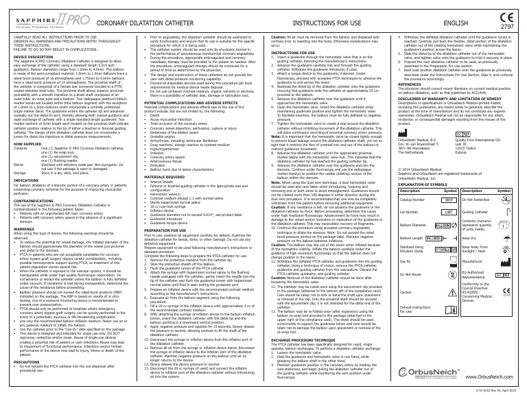 Sapphire II PRO Catheter Instructions | PDF | Percutaneous Coronary ...