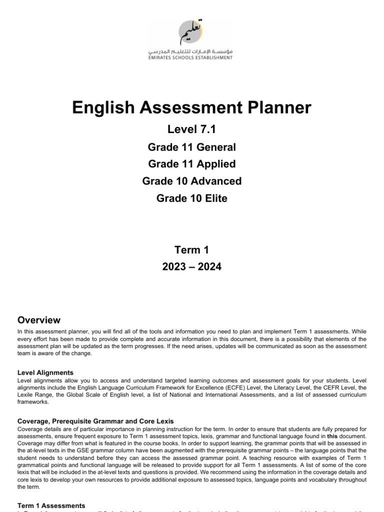 Level 7 1 11 Gen, 11 App, 10 Adv, 10 Elt English Assessment Term | PDF