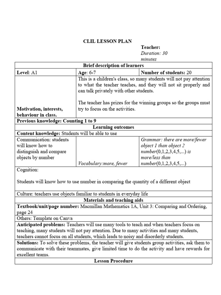 CLIL Lesson Plan Template | PDF