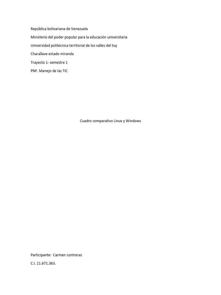 Cuadro Comparativo Linux Windows | PDF | Microsoft Windows | Distribución de Linux