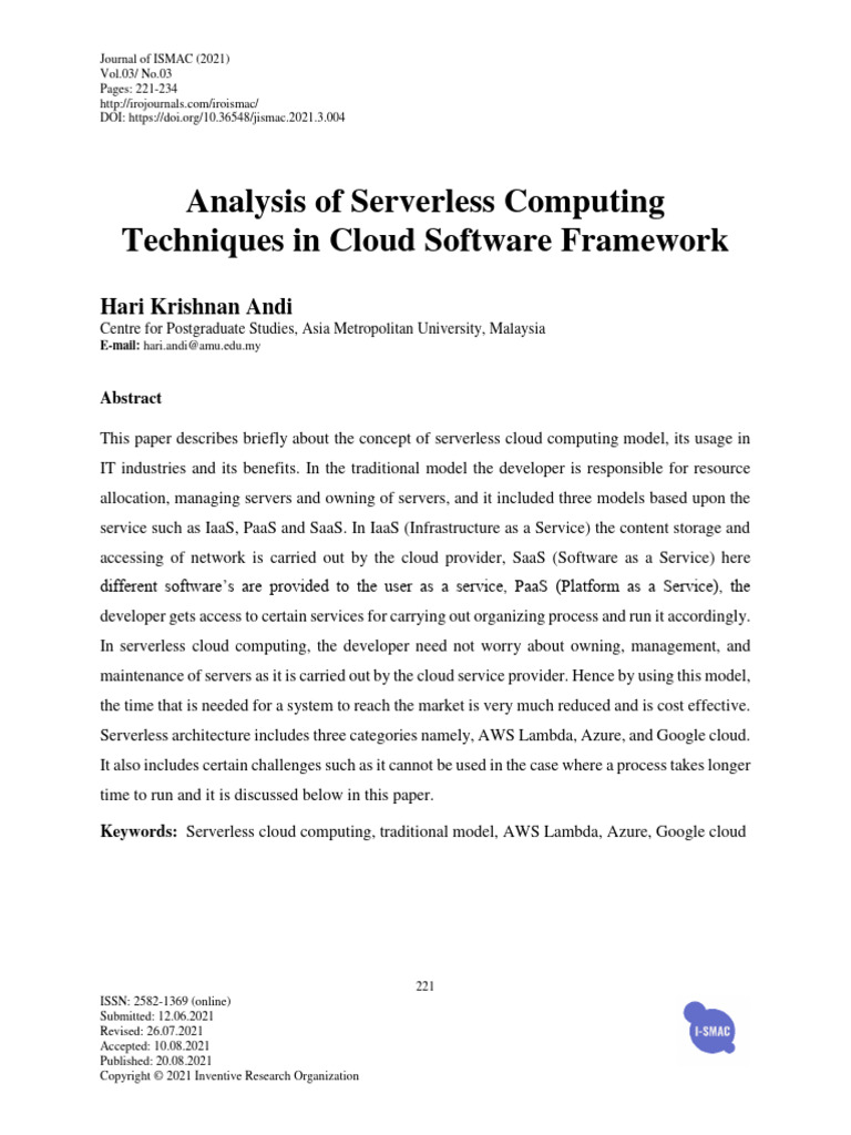 Analysis Of Serverless Computing Techniques In Clo Download Free Pdf Cloud Computing