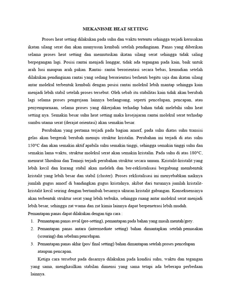 Proses Heat Setting Tekstil | PDF