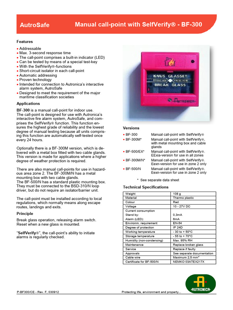 BF-300-Manual Call-Point With SelfVerify | PDF | Electricity | Building ...