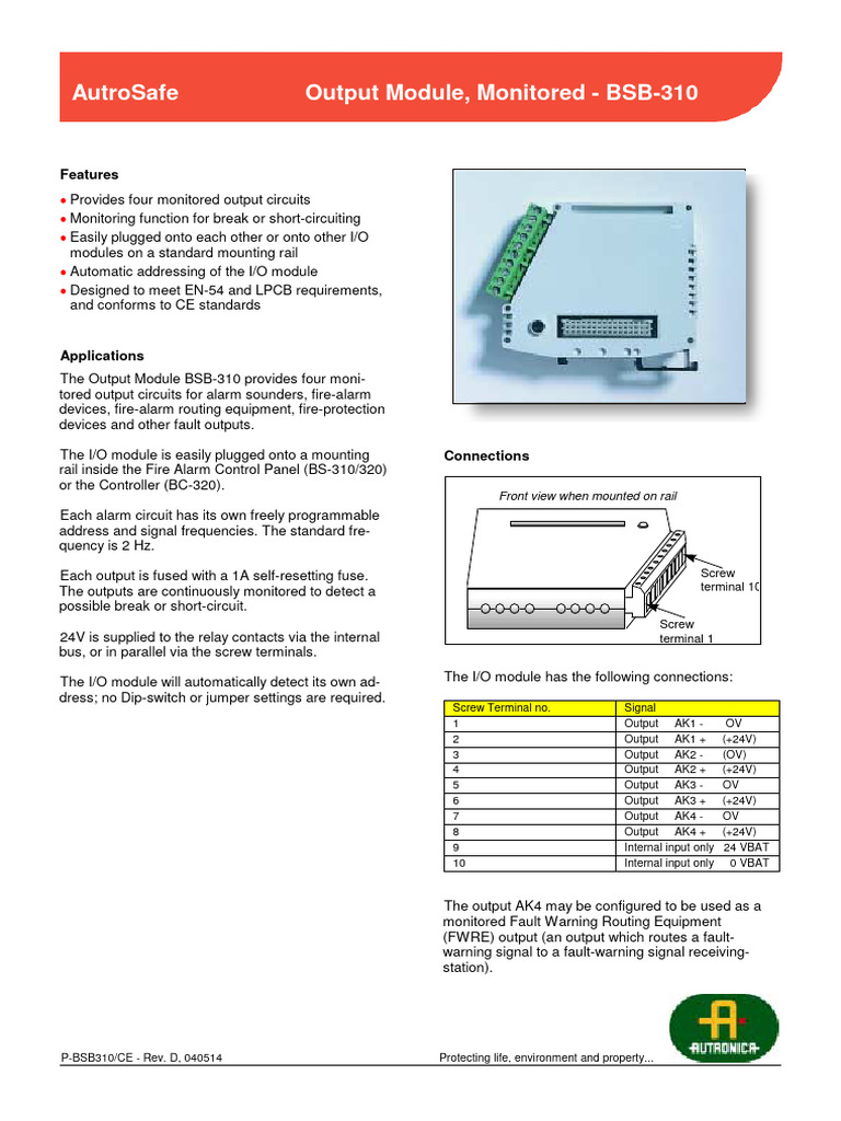 Bsb 310 Output Module Monitored Pdf Programmable Logic Controller
