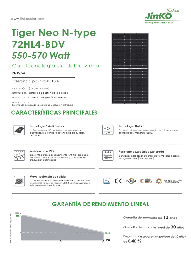 Jinko Tds 550-570 Tiger Neo 72hl4-Bdv Es | PDF | Cantidad | Cantidades ...