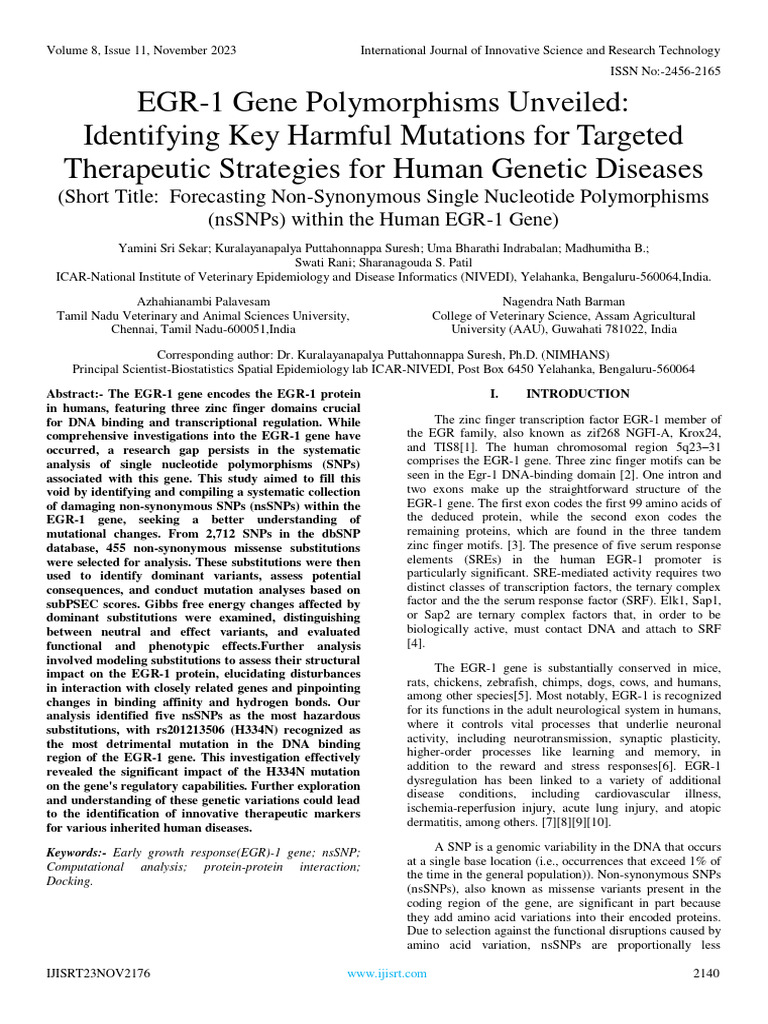 EGR-1 Gene Polymorphisms Unveiled: Identifying Key Harmful Mutations ...