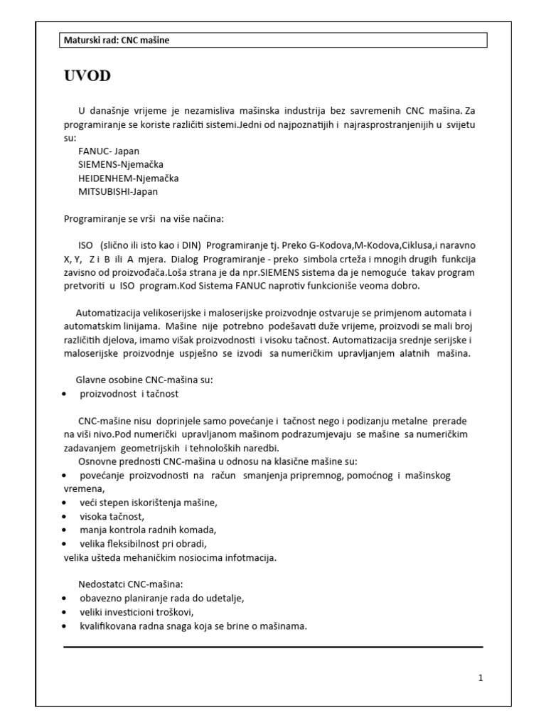 Uvod Za Maturski CNC | PDF
