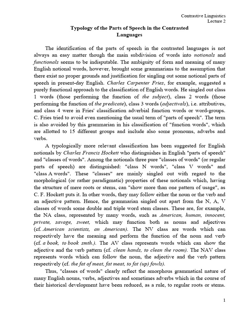 Lecture 2 - Typology of The Parts of Speech - For Students | PDF | Part Of Speech | Word