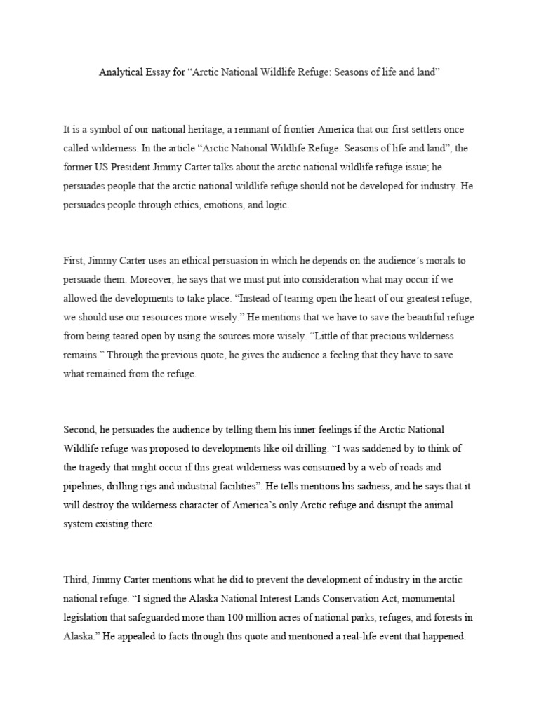 Arctic Refuge: Carter's Persuasive Essay | PDF